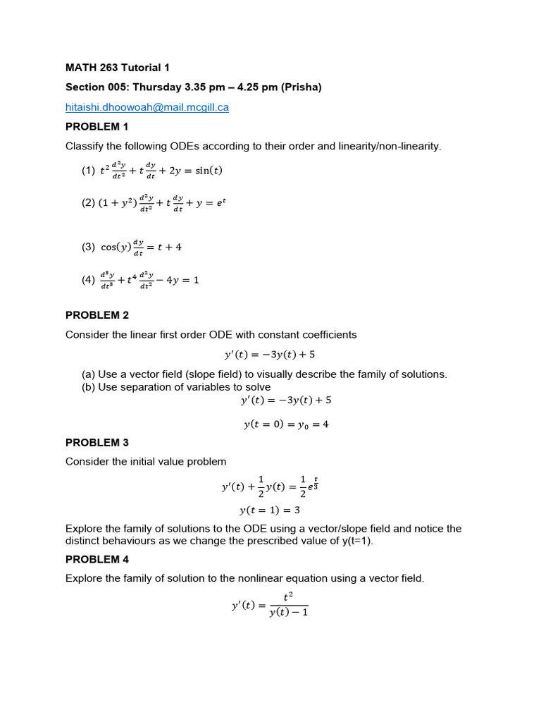 Solutions Tutorial 1 (Section 005) | PDF