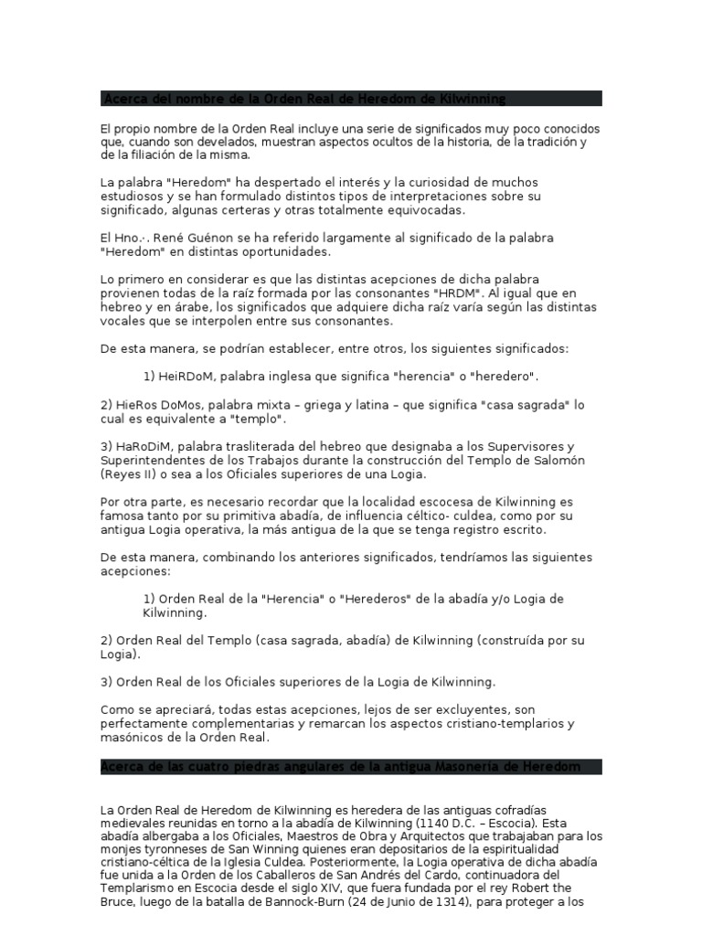 Acerca Del Nombre de La Orden Real de Heredom de Kilwinning | Descargar ...