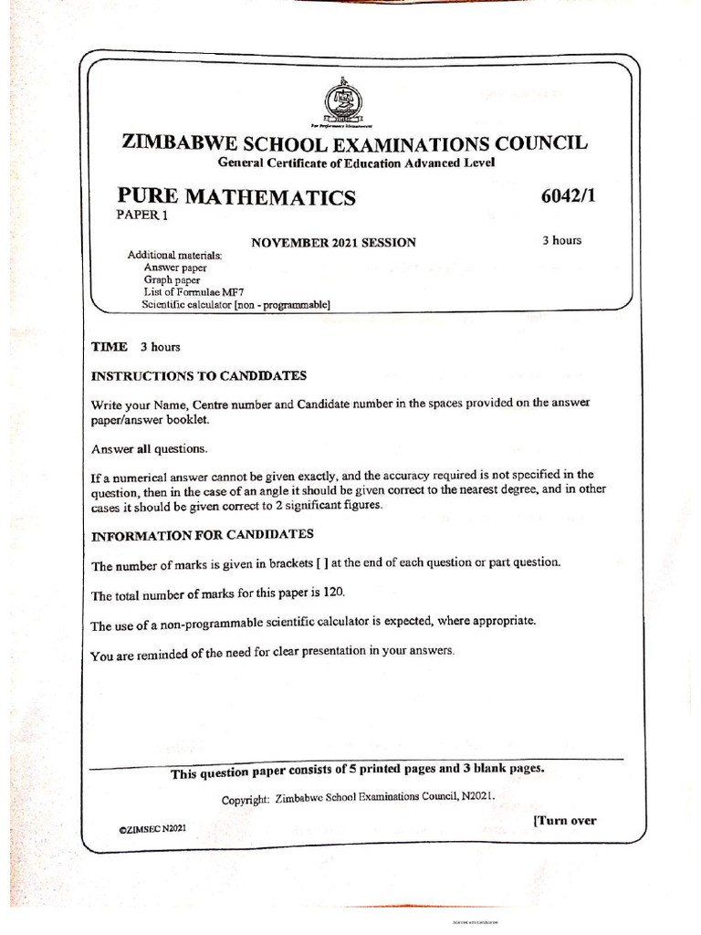 2021 Nov P1 Pure Mathematics Qp Pdf