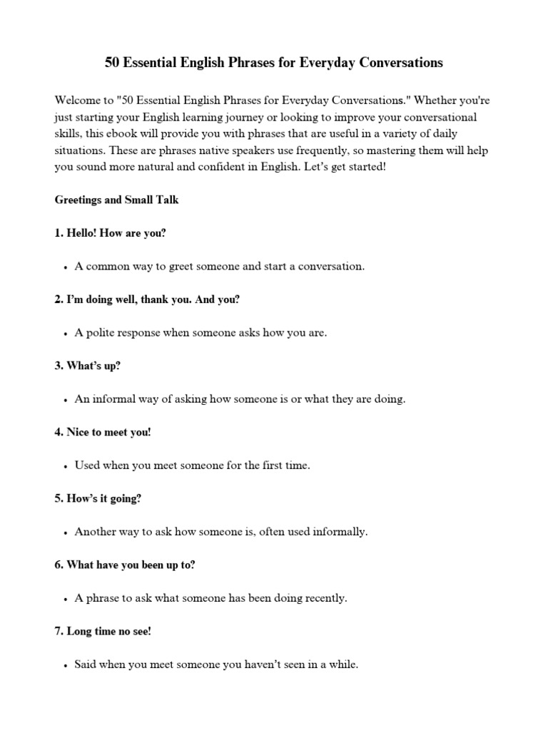 50 Essential English Phrases For Everyday Conversations | PDF ...