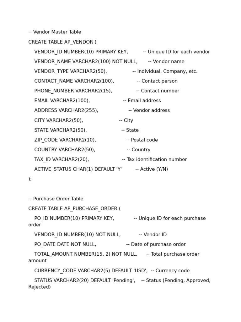 Vendor Master Table | PDF | Payments