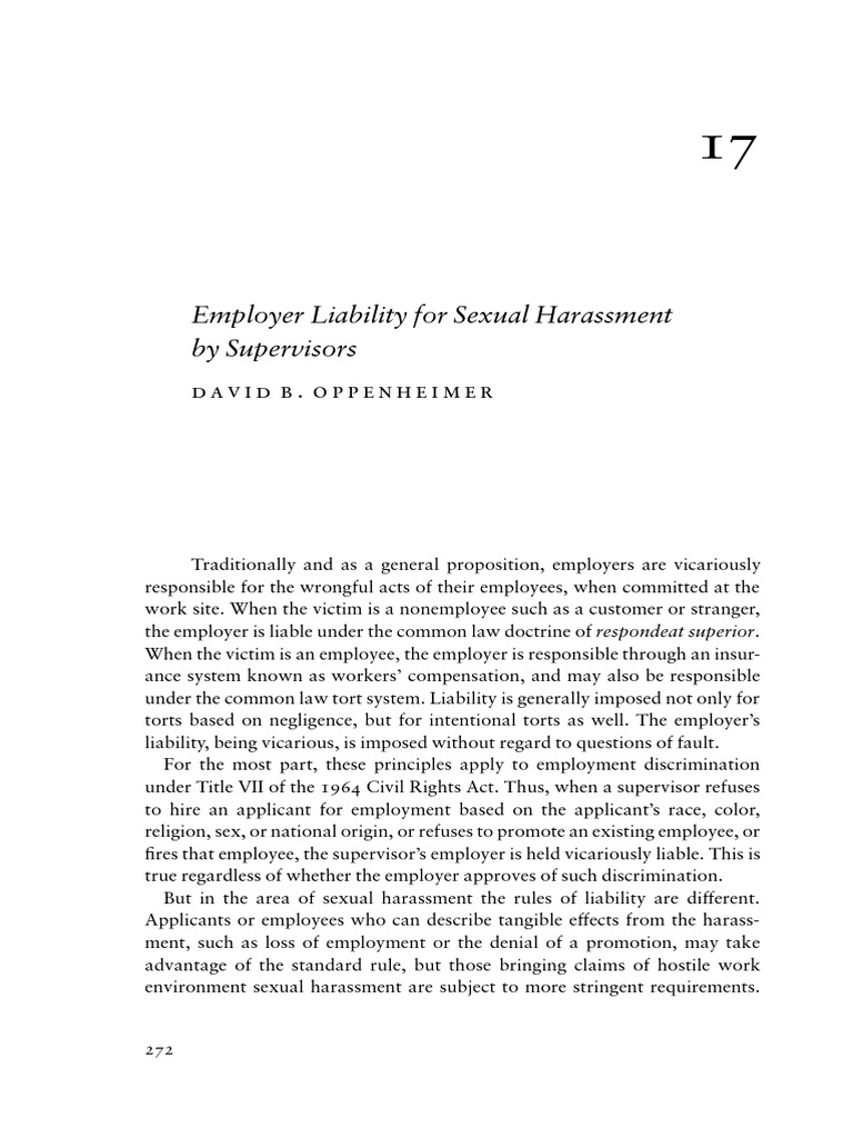 Employer Liability For Sexual Harassment by Supervisors: David B ...