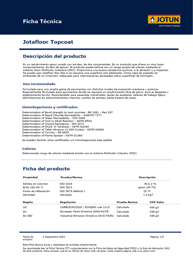 Recubrimiento Epoxi Jotafloor Topcoat | PDF | Pinturas