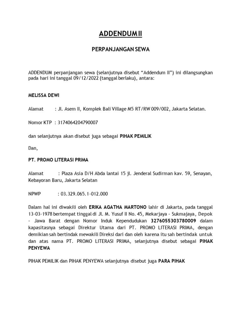 Addendum Perjanjian BDN 2025 | PDF