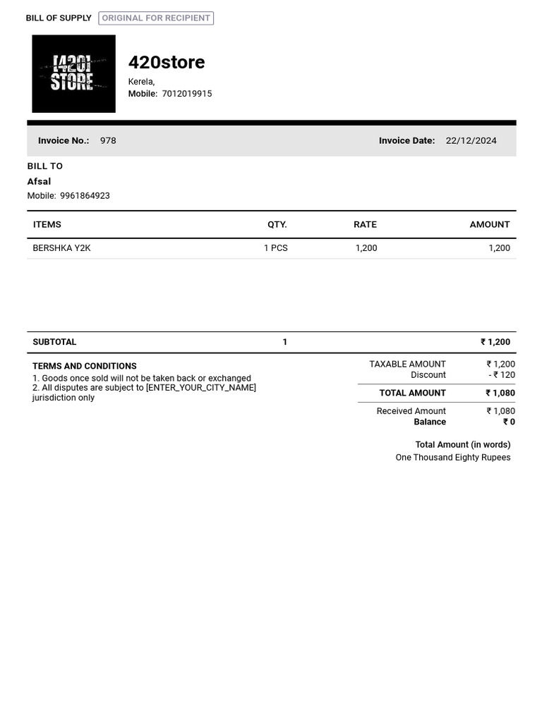 Afsal Sales Invoice 978 | PDF