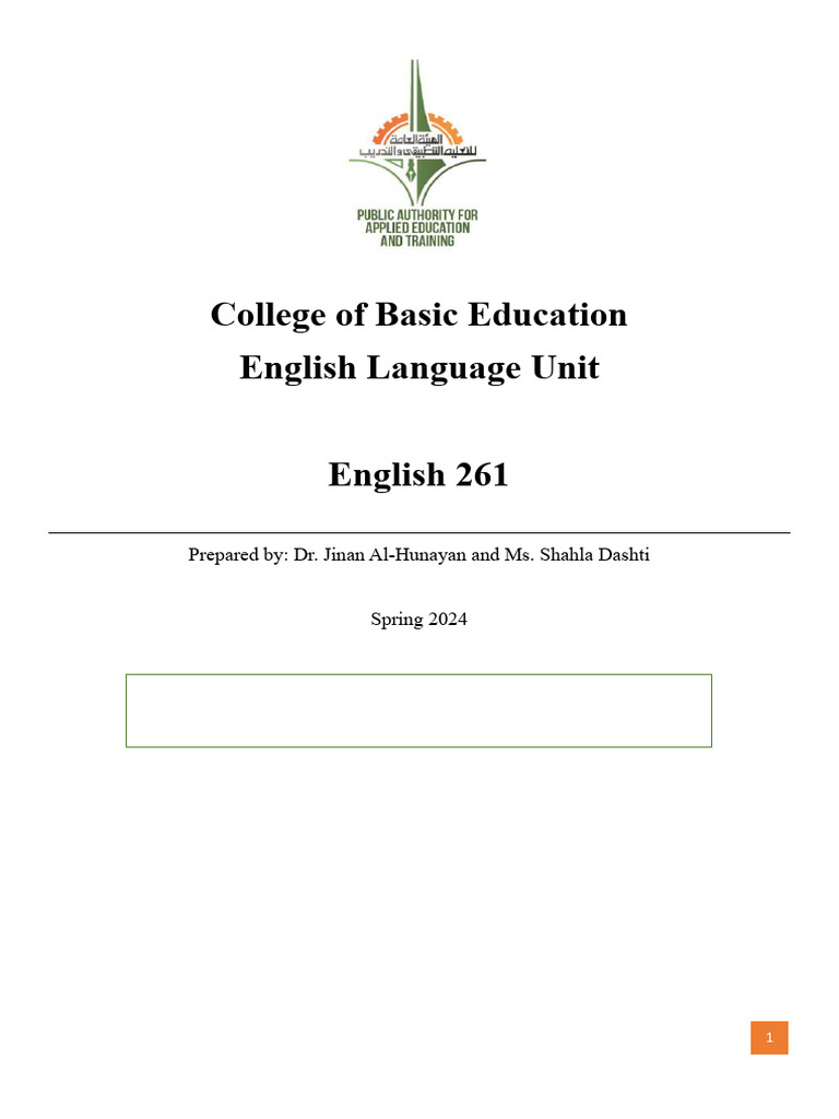 English 261 Pamphlet 2024 1 | PDF | English Language | Taste
