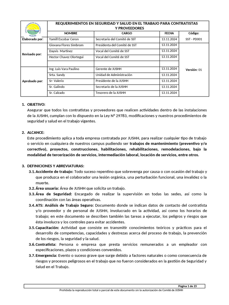 REQUERIMIENTOS_EN_SEGURIDAD_Y_SALUD_EN_EL_TRABAJO_PARA_CONTRATISTAS_Y_PROVEEDORES_ (1) | PDF ...