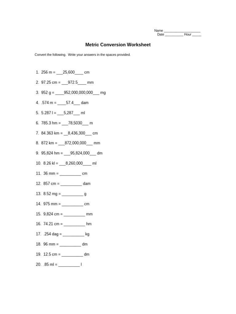 Metric Conversion Worksheet | PDF