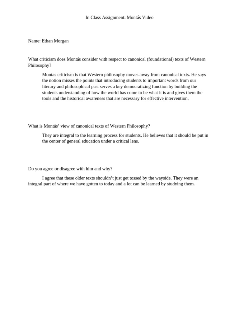 Montas Assignment Worksheet | PDF