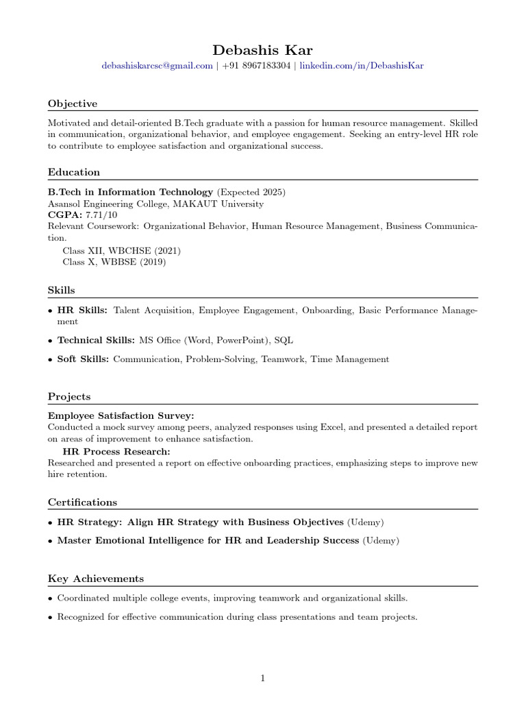 Debashis Kar - Resume (HR Roles) - 6 | PDF