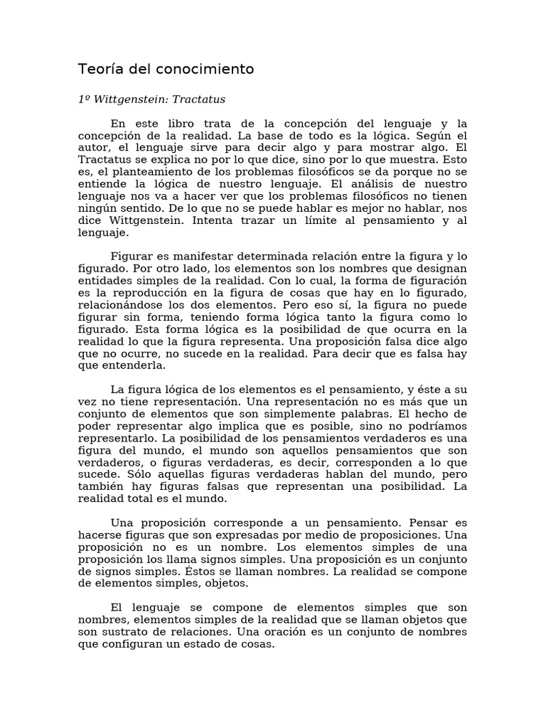 Teoría del conocimiento en Wittgenstein | PDF | Proposición | Ludwig ...