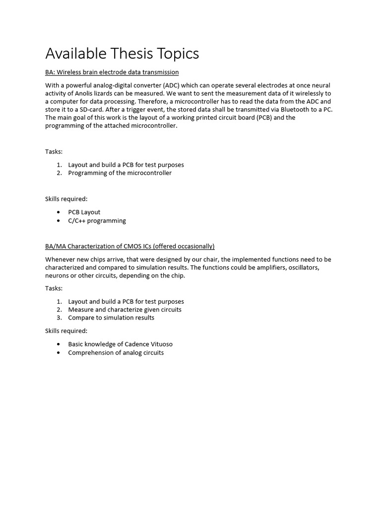 Thesis Topics in Neural Engineering and IC Design | PDF | Electronic ...