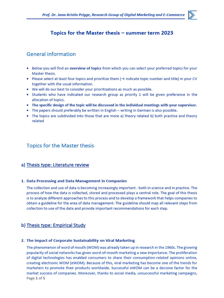 Master Thesis Topics in Digital Marketing | PDF | Augmented Reality ...