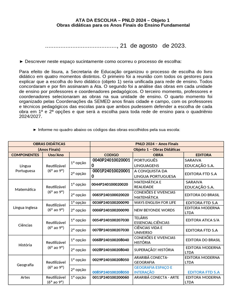 Escolha de Livros Didáticos 2024 | PDF | Pedagogia | Geografia