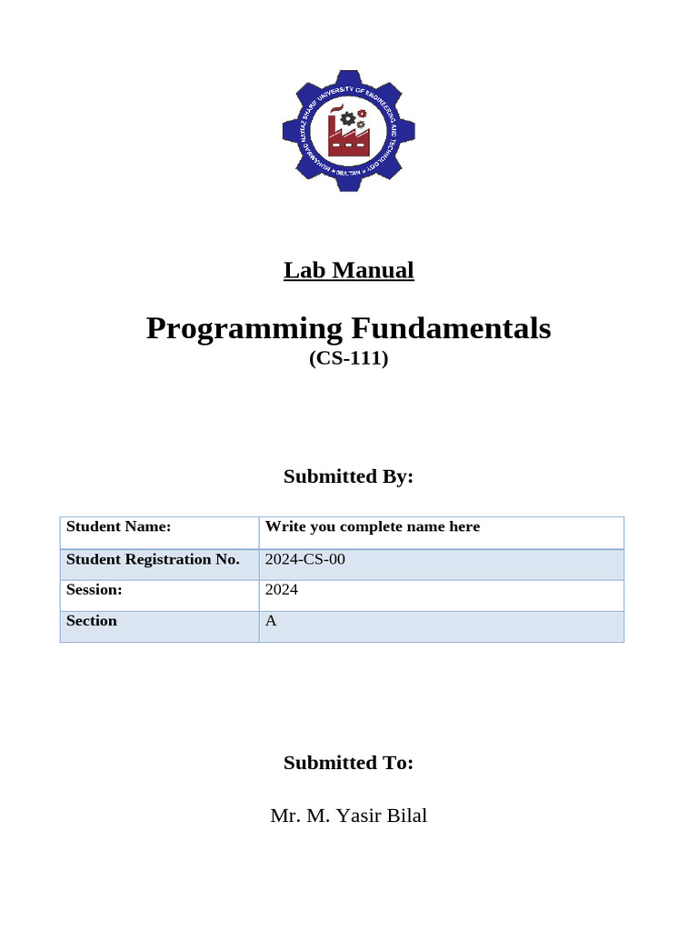 2024-CS-00 PF Lab Manual | PDF | Programming | Computer Program