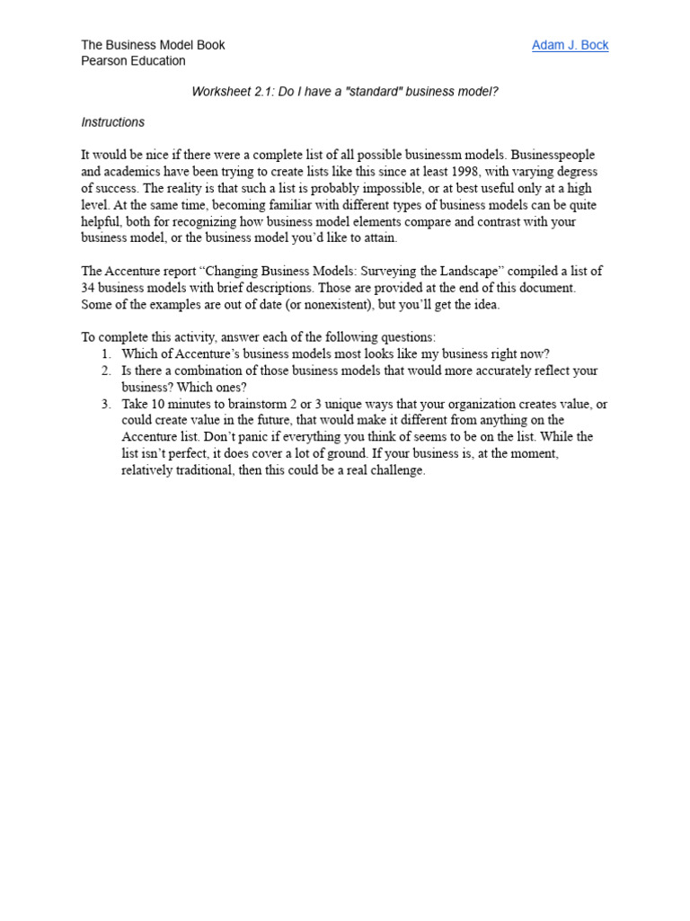 Worksheet 2.1 - Do I Have A - Standard - Business Model | PDF ...