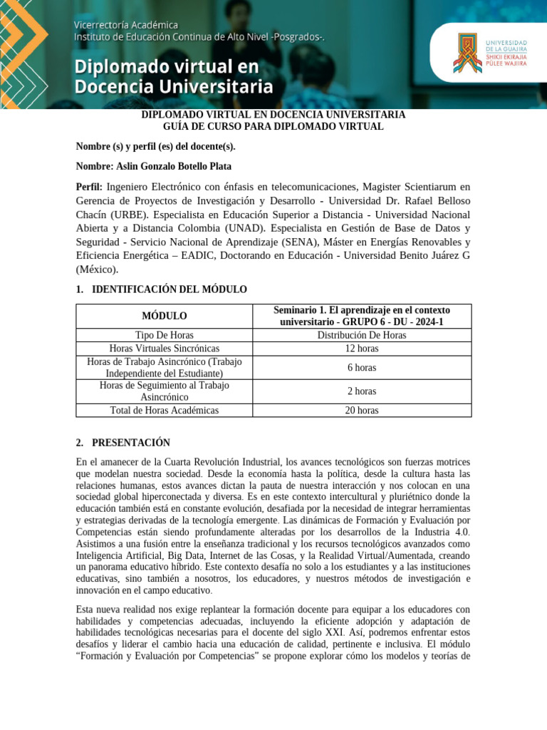 Seminario 1. El Aprendizaje en El Contexto Universitario - GRUPO 6 - DU - 2024-1 | PDF ...