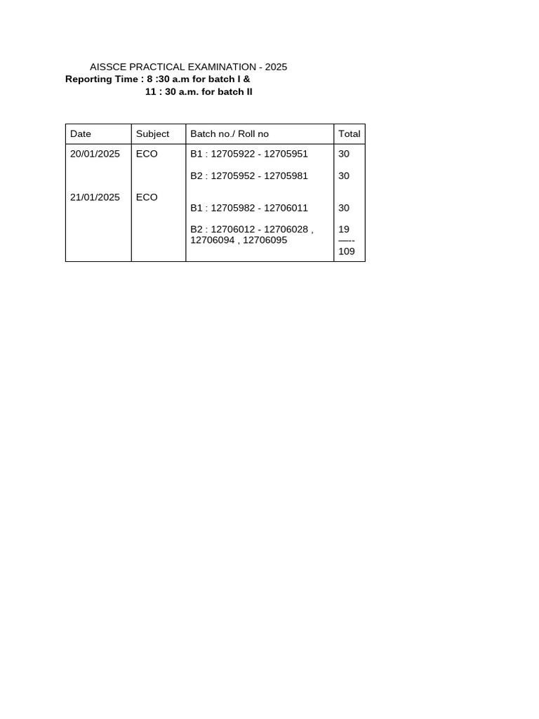 AISSCE 2025 Practical Exam Schedule | PDF