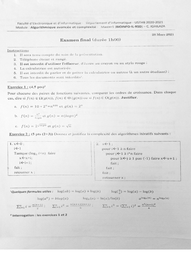 Examen Complexité 2021 | PDF