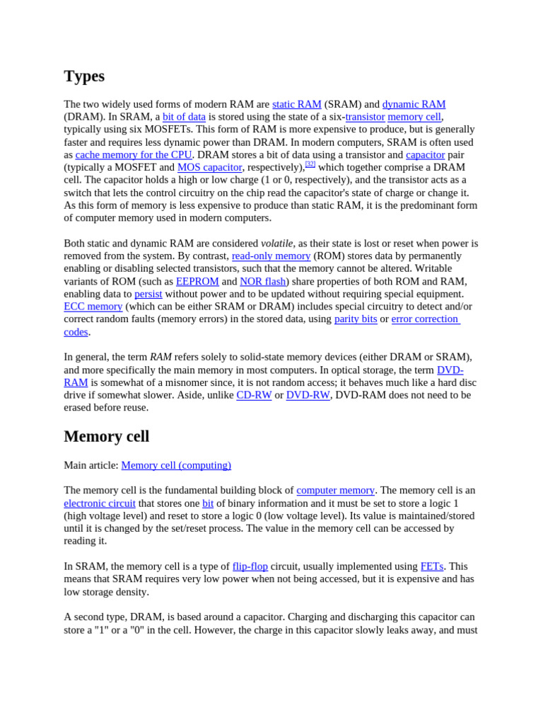 Types of RAM | PDF | Random Access Memory | Dynamic Random Access Memory