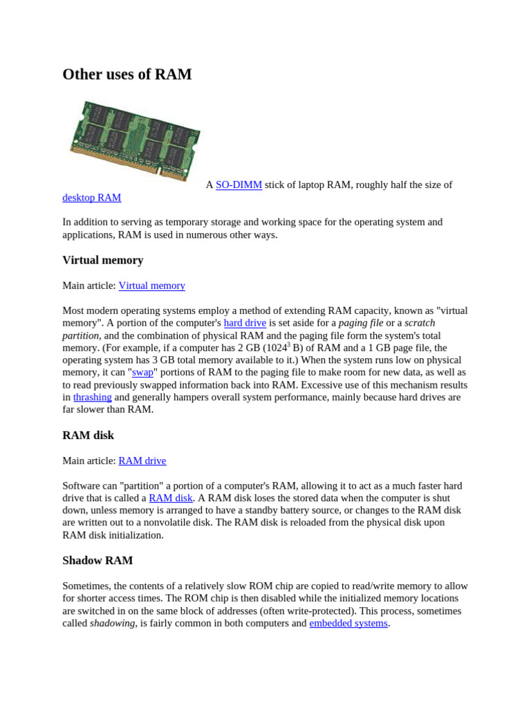 Other uses of RAM | PDF | Random Access Memory | Central Processing Unit