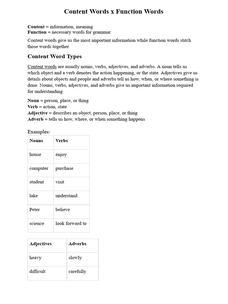 Content_Function words | PDF | Noun | Adverb
