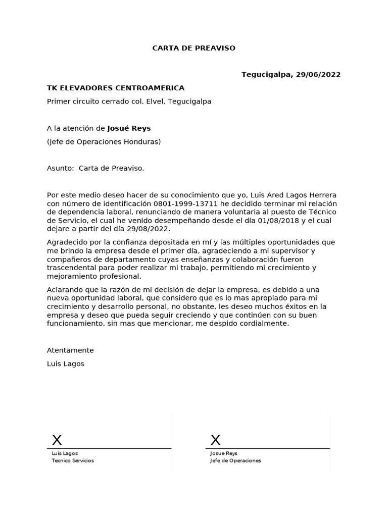 Carta de Preaviso | PDF