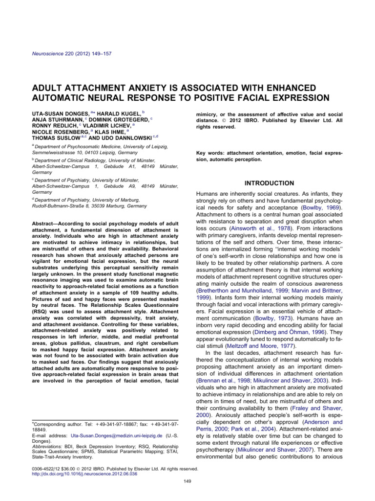 Adult Attachment Anxiety is Associated With Enhanced Automatic Neural ...