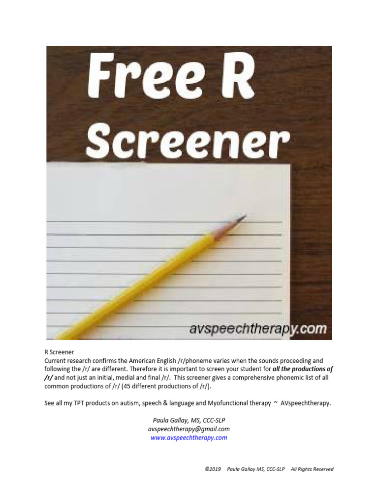 Comprehensive R Phoneme Screener | PDF