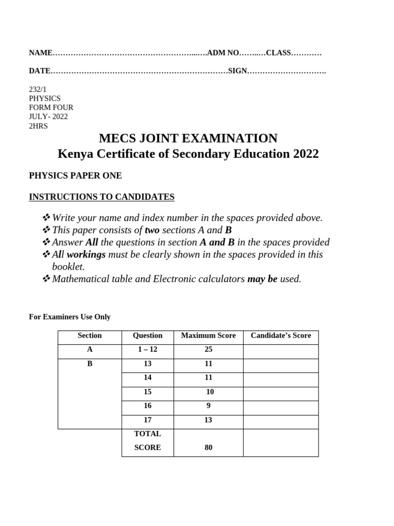 232 1 Phy Pp1 Marking Scheme | PDF | Pressure | Buoyancy