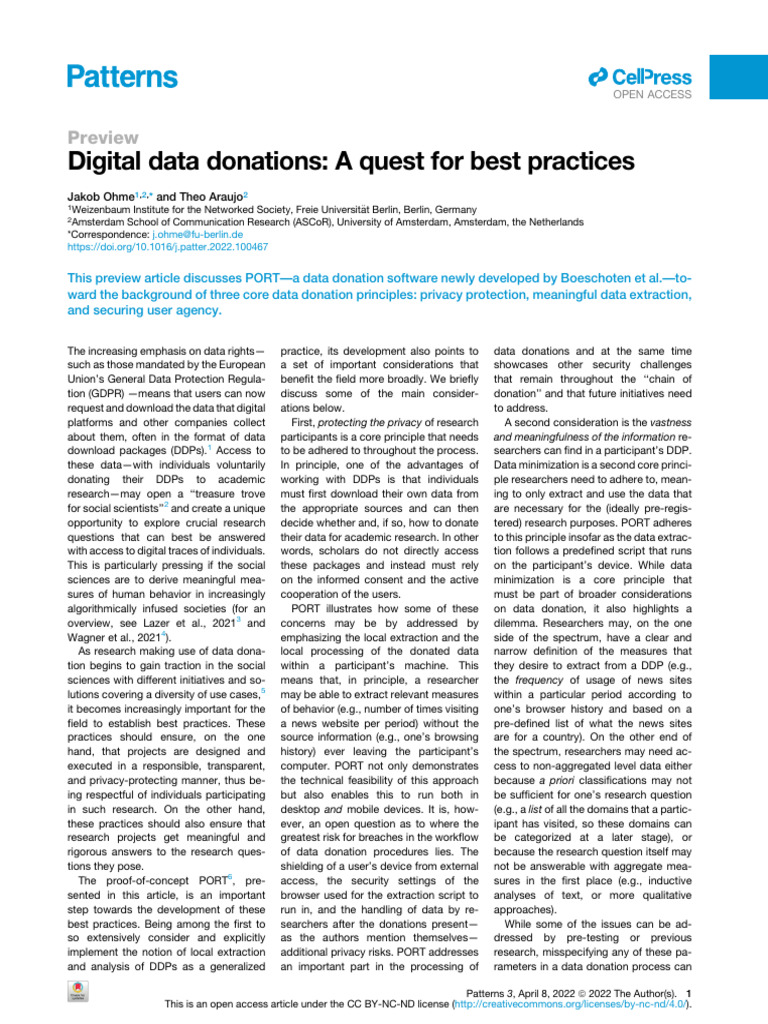 Digital Data Donations A Quest For Best Practices | PDF | Computing