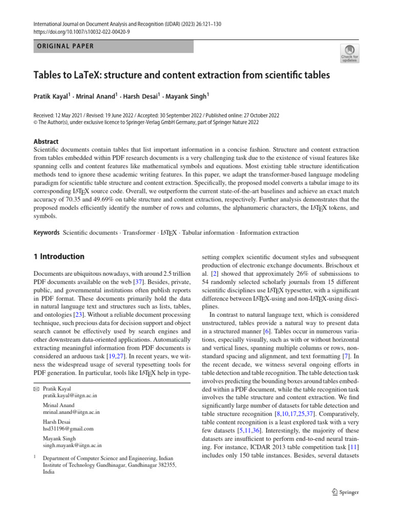 Extracting Table Structure in LaTeX | PDF