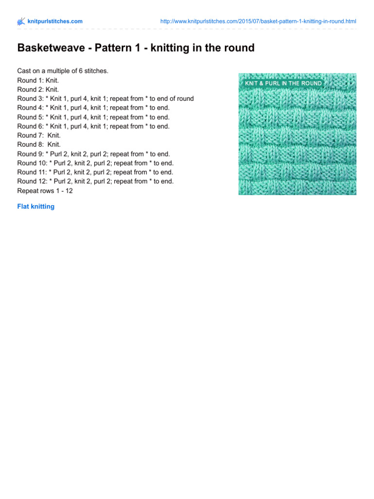 Basketweave - Pattern 1 - Knitting in The Round | PDF