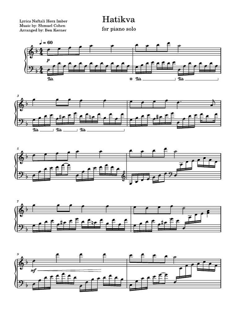 Hatikva - Piano Solo | PDF