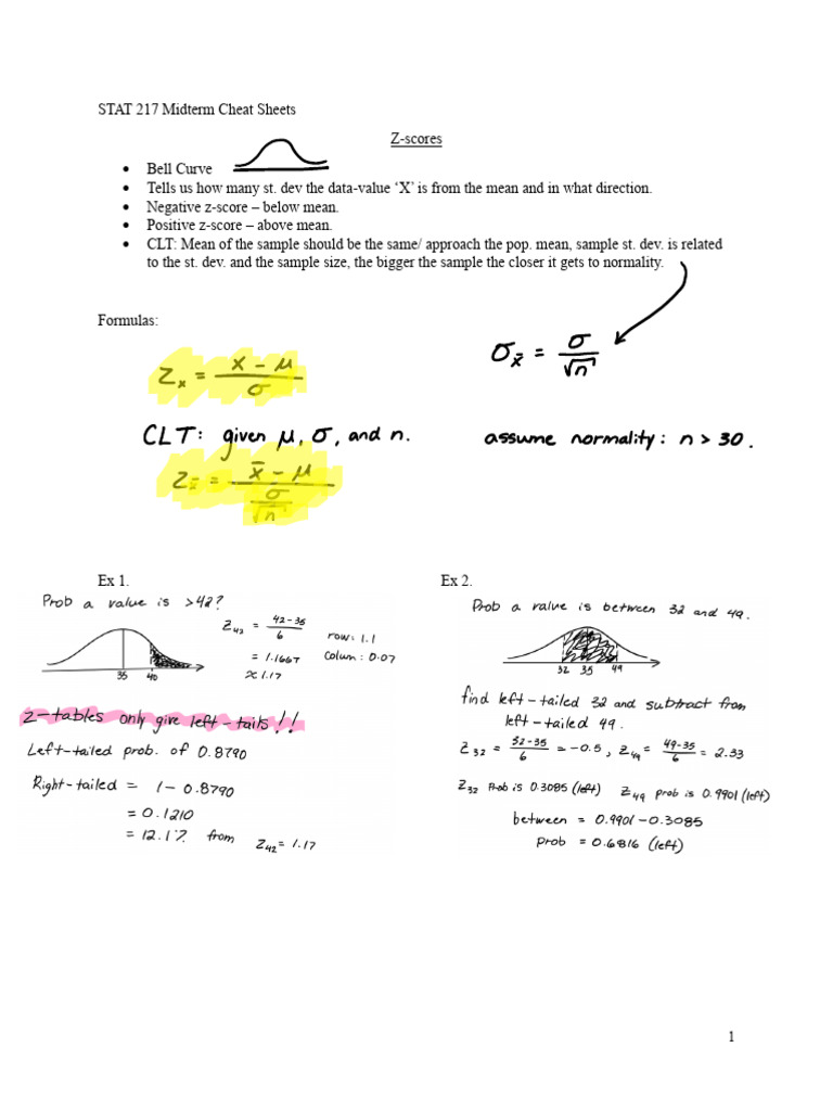 STAT 217 Midterm Cheat Sheets | PDF