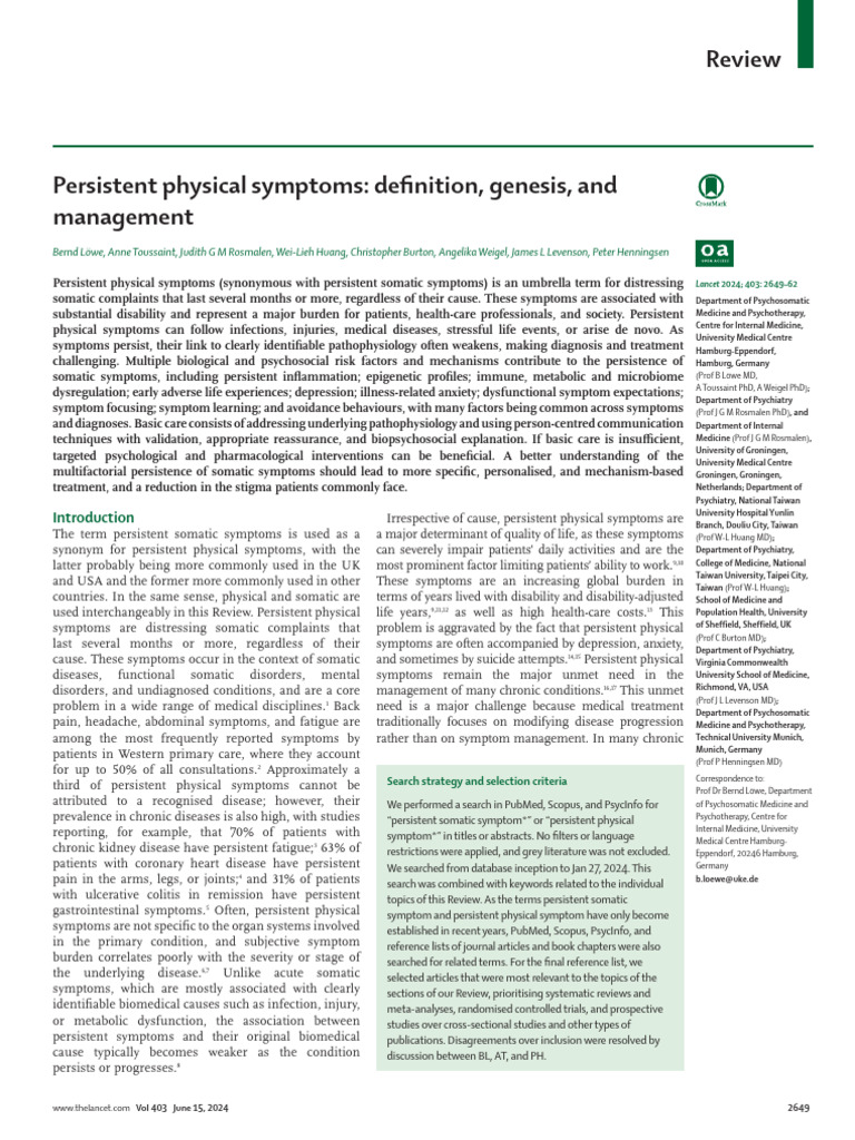 ! Persistent Physical Symptoms - Definition, Genesis, And Management ...