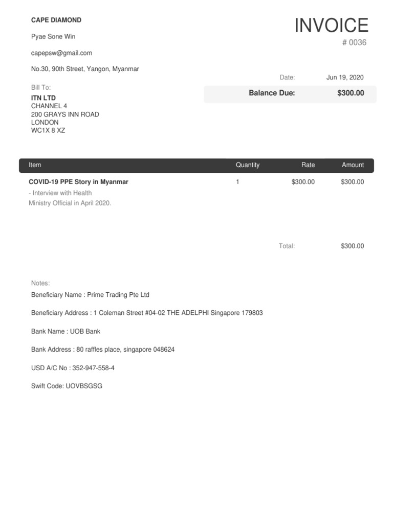 Invoice for COVID-19 PPE Story | PDF