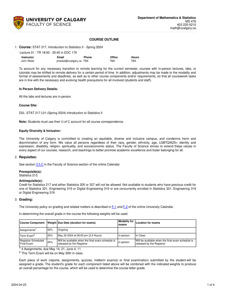 STAT 217 Wiest Outline | PDF | Regression Analysis | Statistical Theory