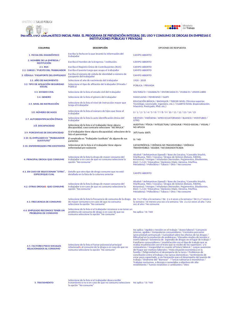 Matriz Programa de Prevencion Integral Del Uso y Consumo de Alcohol Tabaco U Otras Drogas en Los ...
