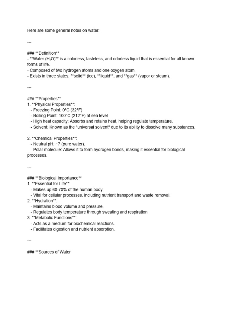 Here Are Some General Notes On Water | PDF