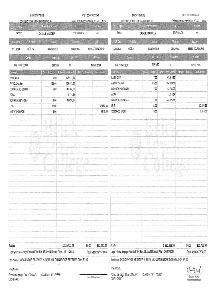 Casale Recibos de Jun A Nov 2024 | PDF