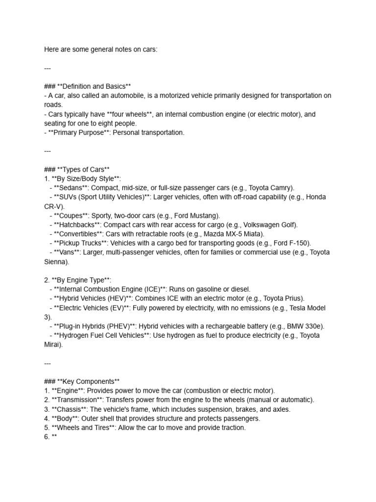 Here Are Some General Notes On Cars | PDF