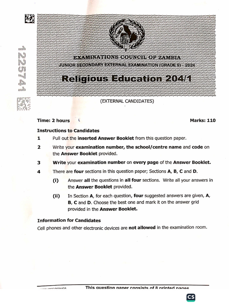 2024 RE Paper 1 g9 | PDF