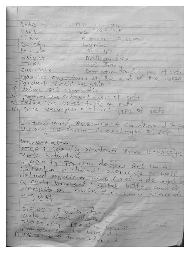 SS1 Mathematics Lesson Note 1 | PDF