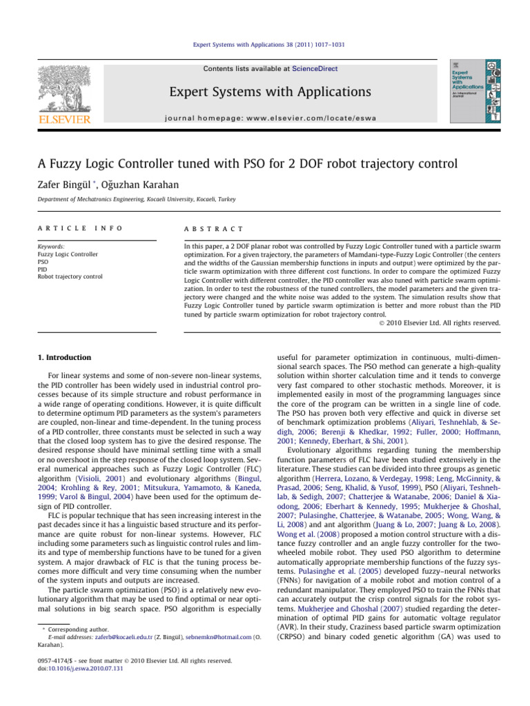 A Fuzzy Logic Controller Tuned With PSO | PDF | Control Theory | Fuzzy Logic