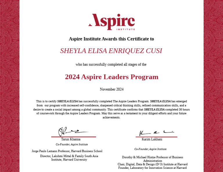 Sheyla Elisa Enriquez Cusi Alp 2024 Certificate of Completion | PDF