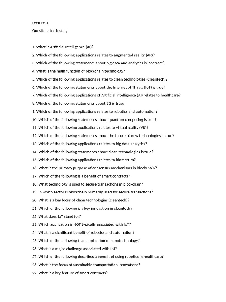 03 Test Questions ICT | PDF | Internet Of Things | Nanotechnology