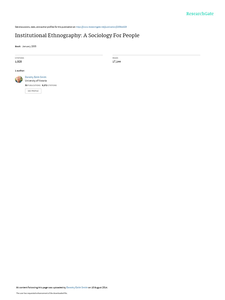 Institutional Ethnography a Sociology for People | PDF | Methodology | Social Sciences