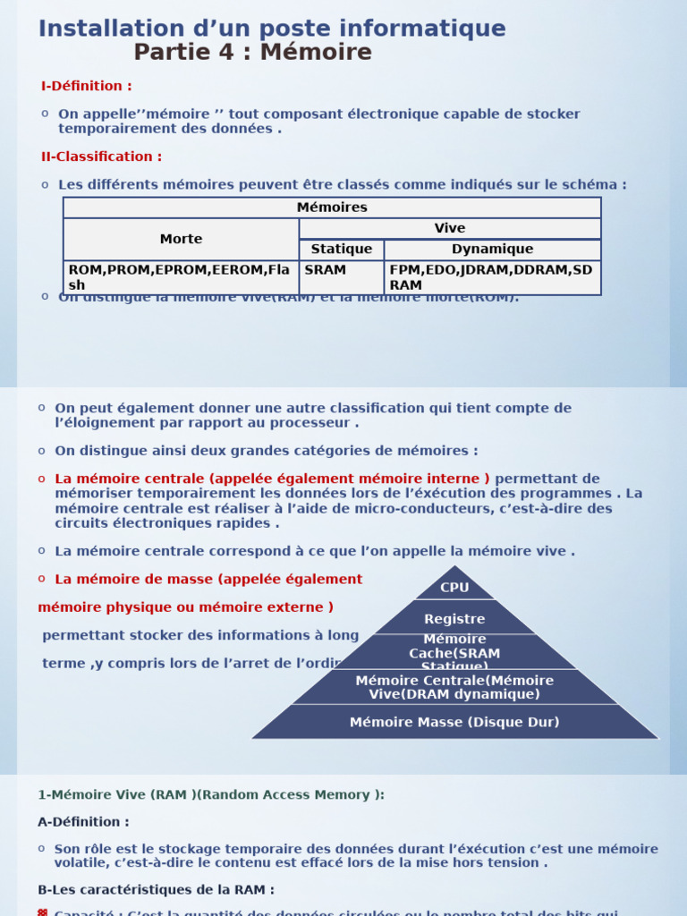 installation d'un poste partie 2 | PDF | Mémoire (informatique) | Disque dur