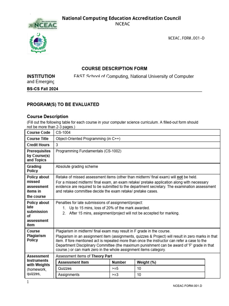 Object-Oriented Programming Course Details | PDF | Pointer (Computer ...